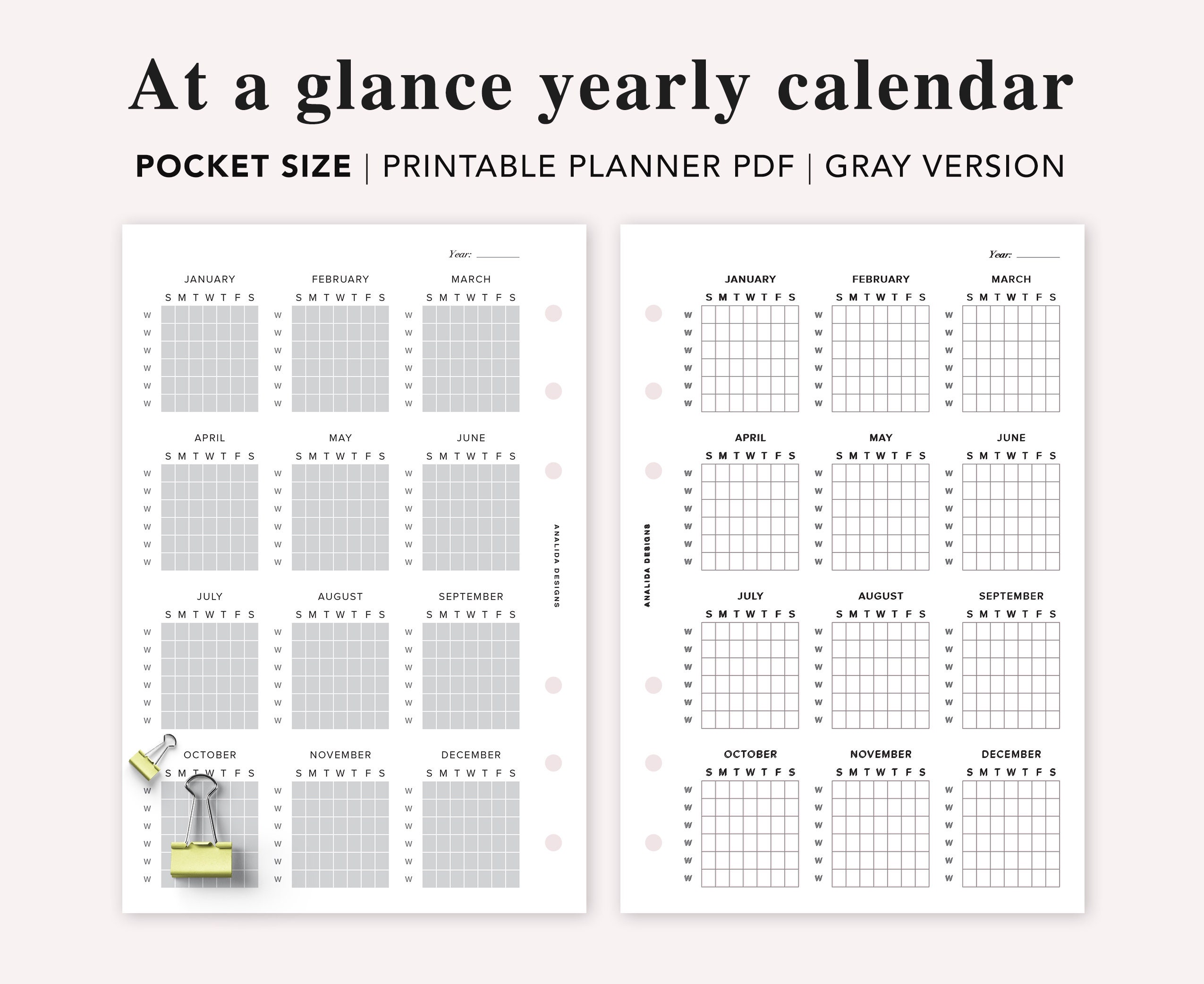POCKET Calendar Printable Undated Yearly Calendar Annual | Etsy