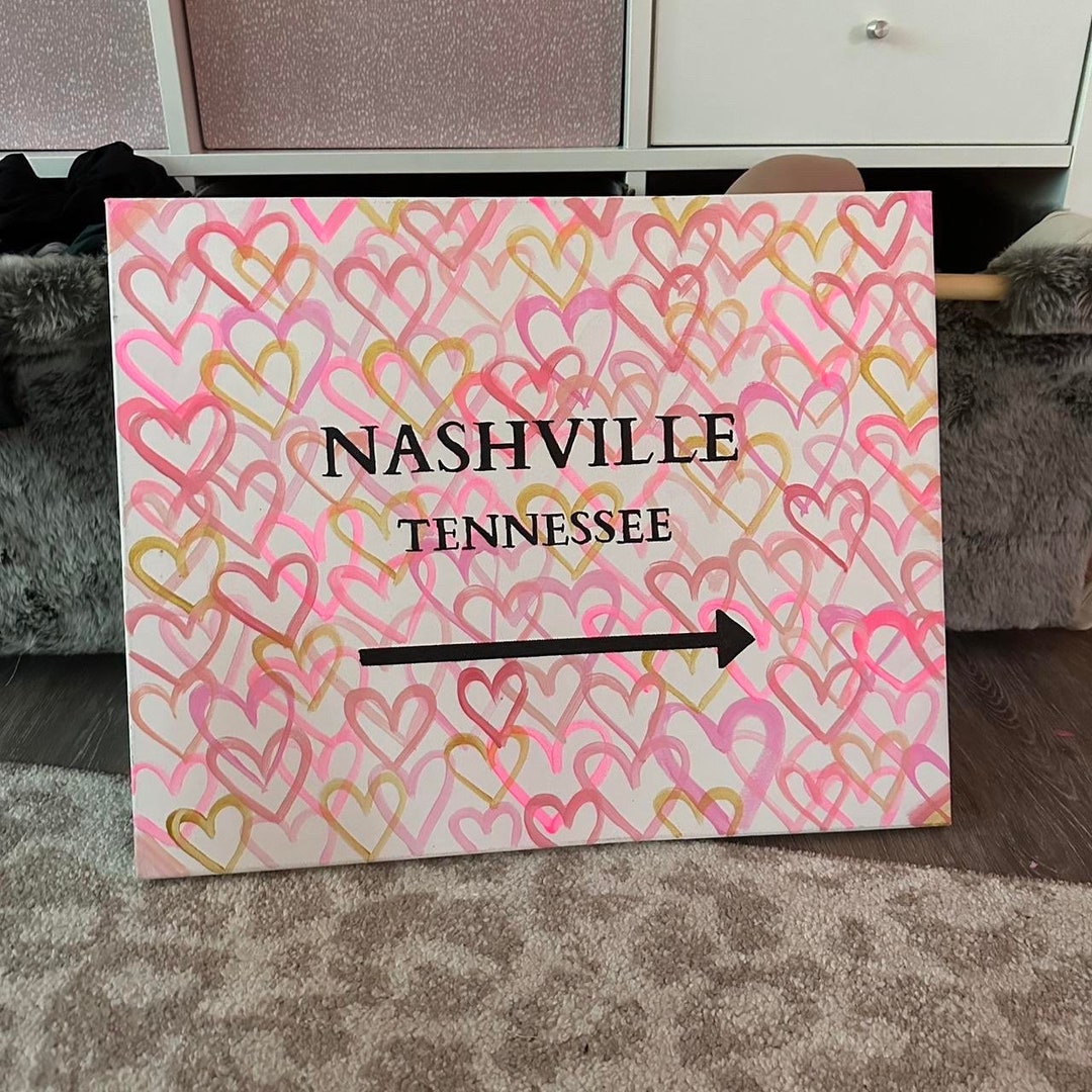 Custom Location Wall Art Canvas Painting Preppy Heart 16x20 - Etsy