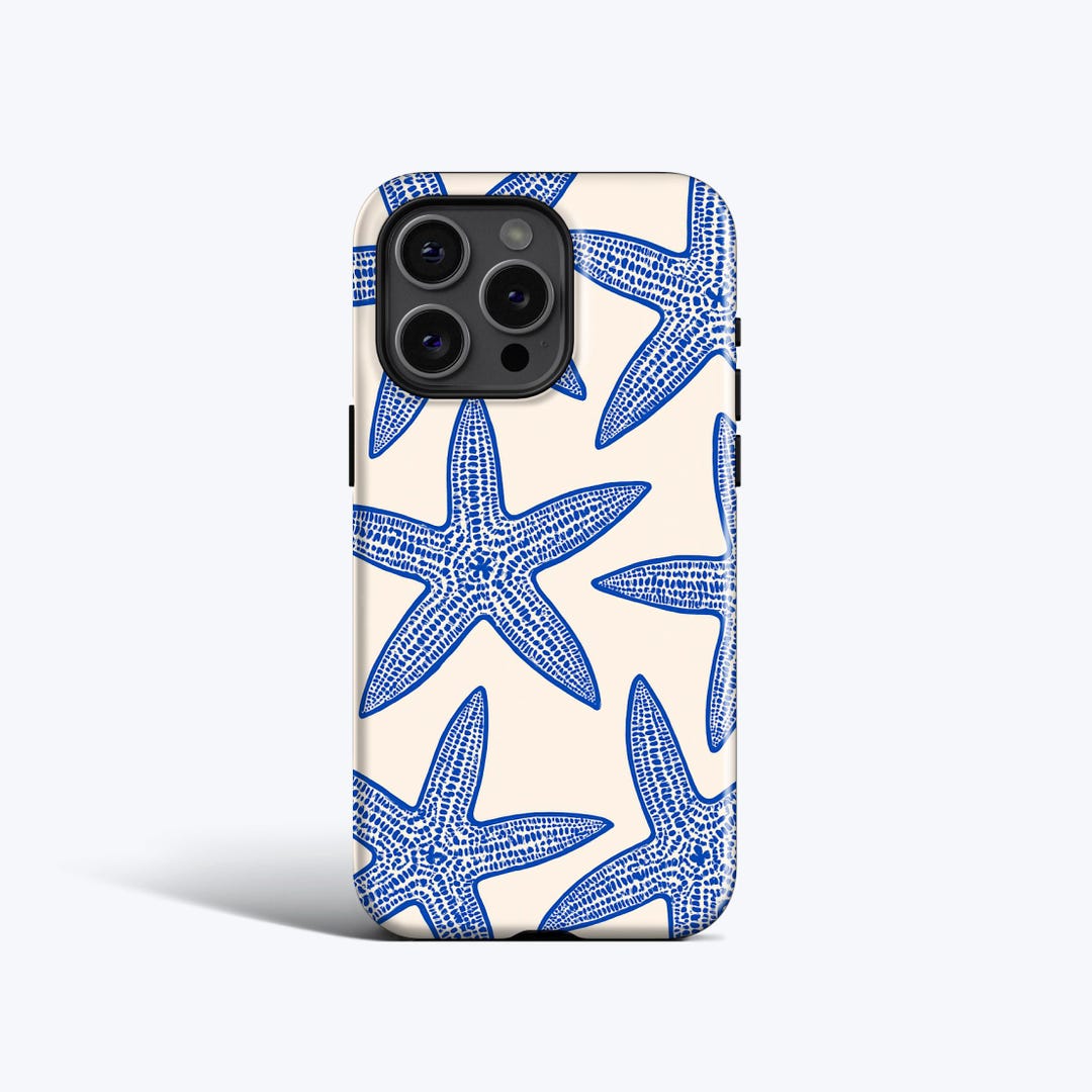 Blue Starfish Phone Case, for iPhone 17, 16, 15, 14, 13, 12, 11 ...