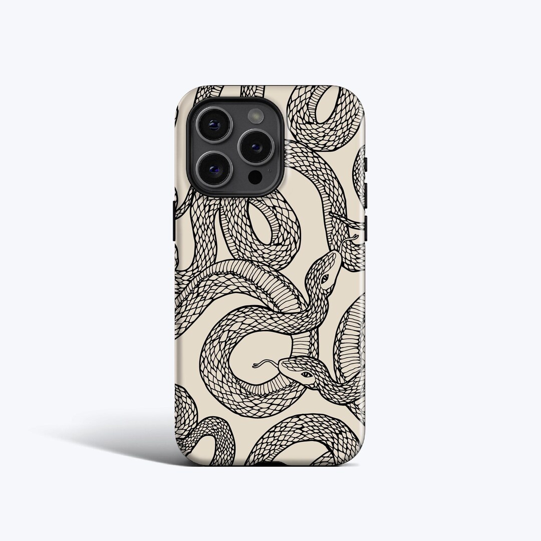 BLACK SNAKES Phone Case | Bold Beige Snake Print Design, for iPhone 16 ...