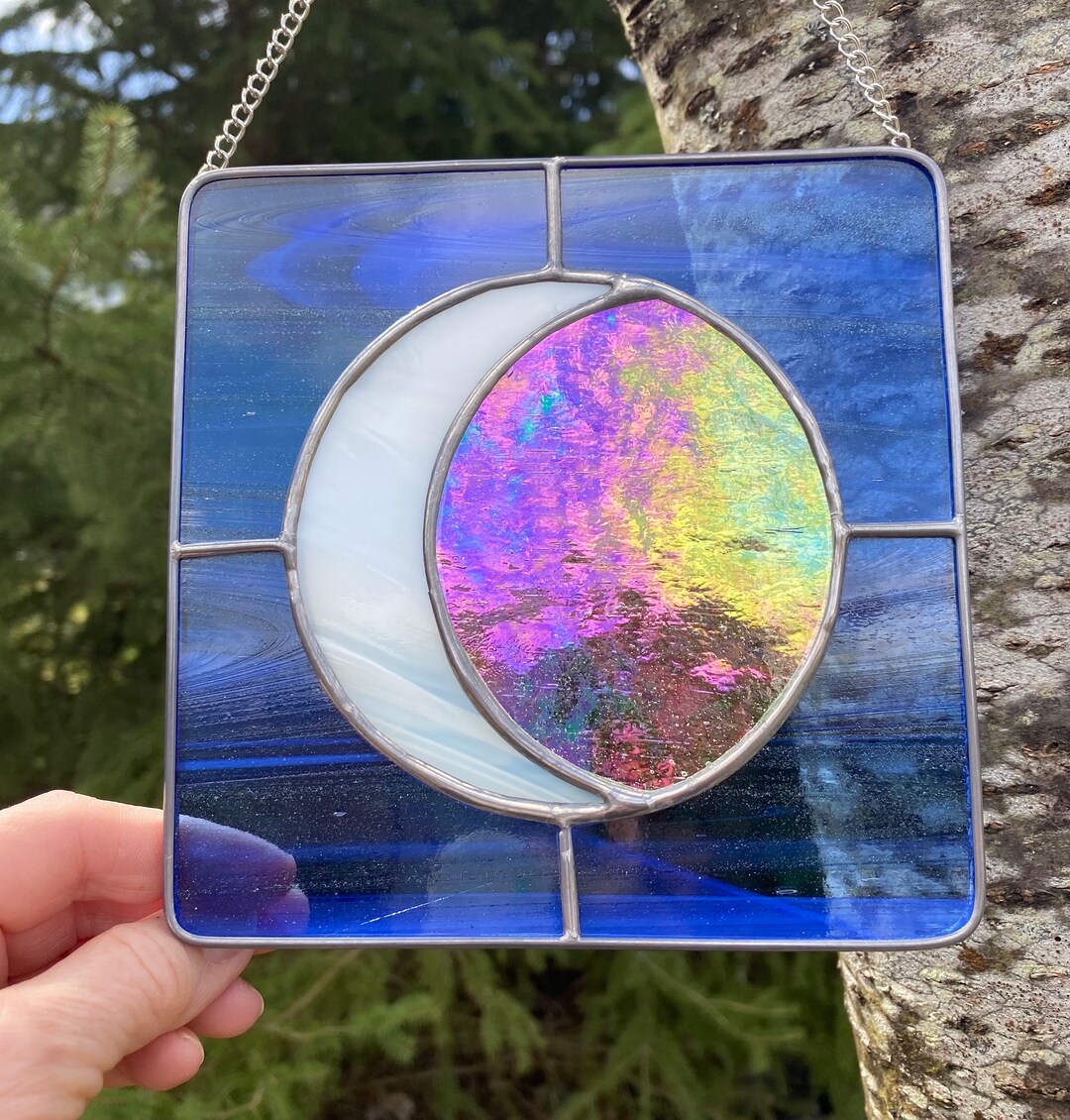 Moon Gazer Suncatcher/ Moon Art/ Celestial Art/ Minimalist Art ...