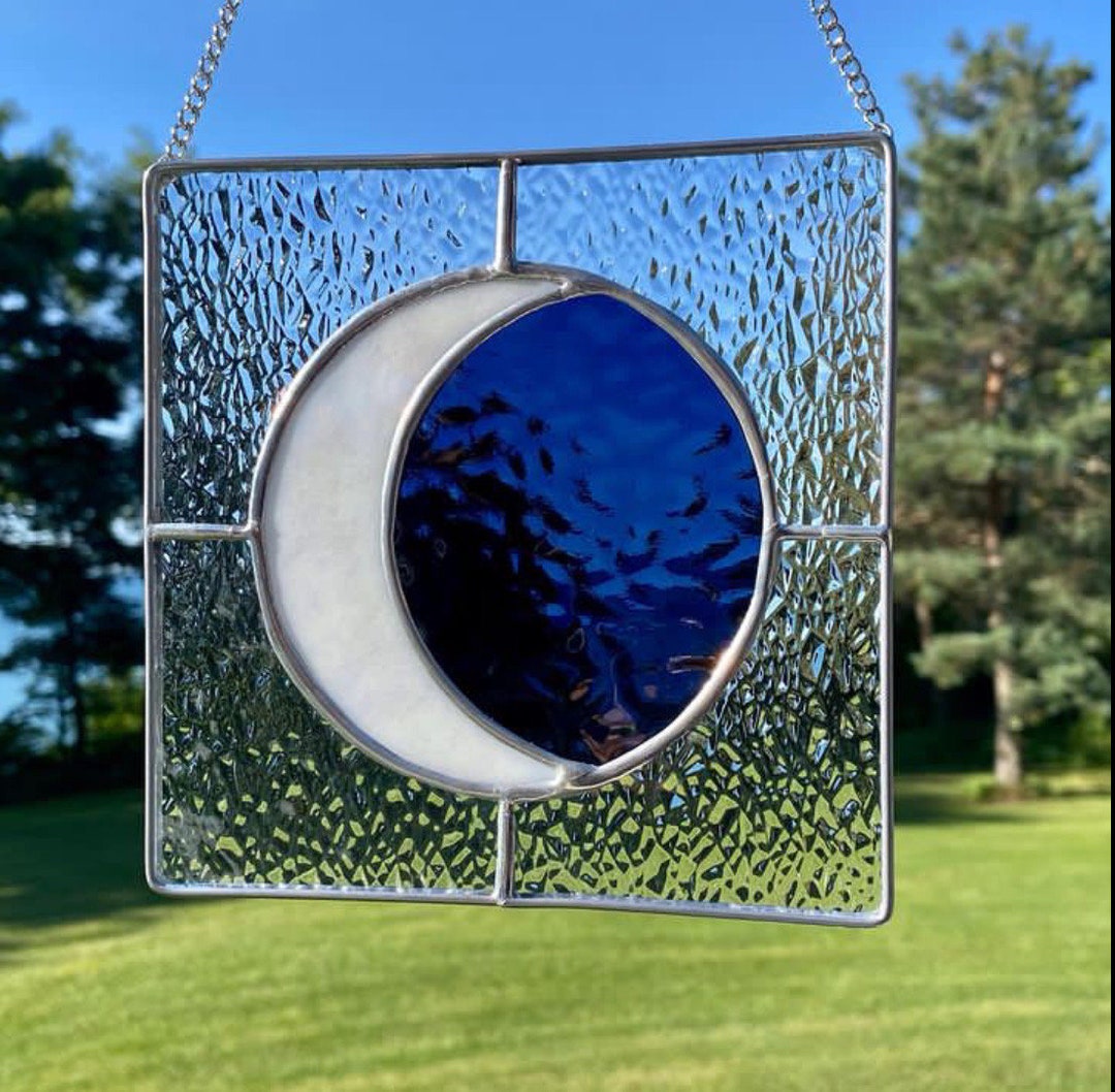 Moon Gazer Suncatcher/ Moon Art/ Celestial Art/ Minimalist Art ...