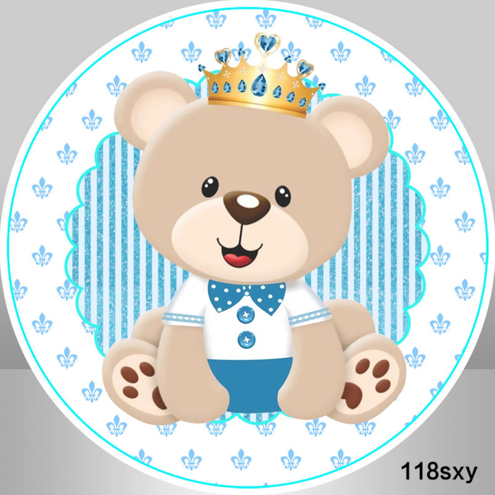 Tema azul Dibujos animados Oso Baby Shower Fondo redondo | Etsy España