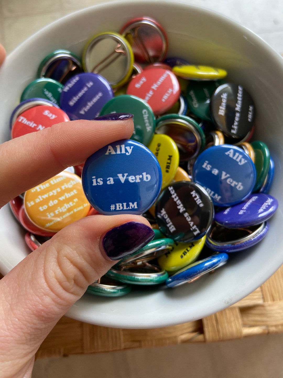 Ally is a Verb BLM Black Lives Matter Blue and White One Inch Pinback ...