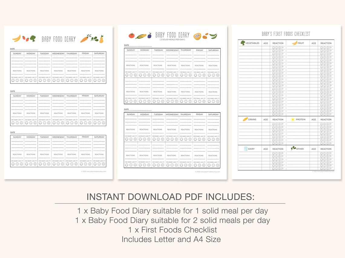 Baby Food Diary Printable / Digital Download / Instant Download Baby ...