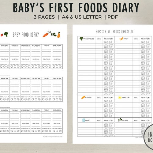 Baby Food Diary Printable / Digital Download / Instant - Etsy