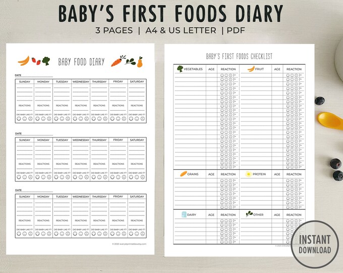 Baby Food Diary Printable / Digital Download / Instant Download Baby ...