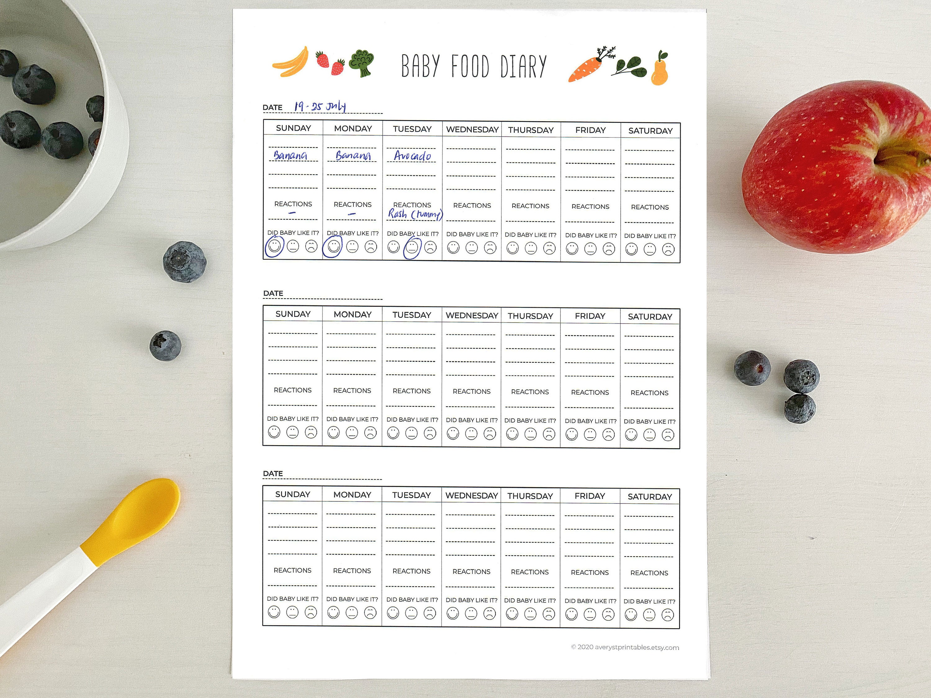 Baby Food Diary Printable / Digital Download / Instant Download Baby ...