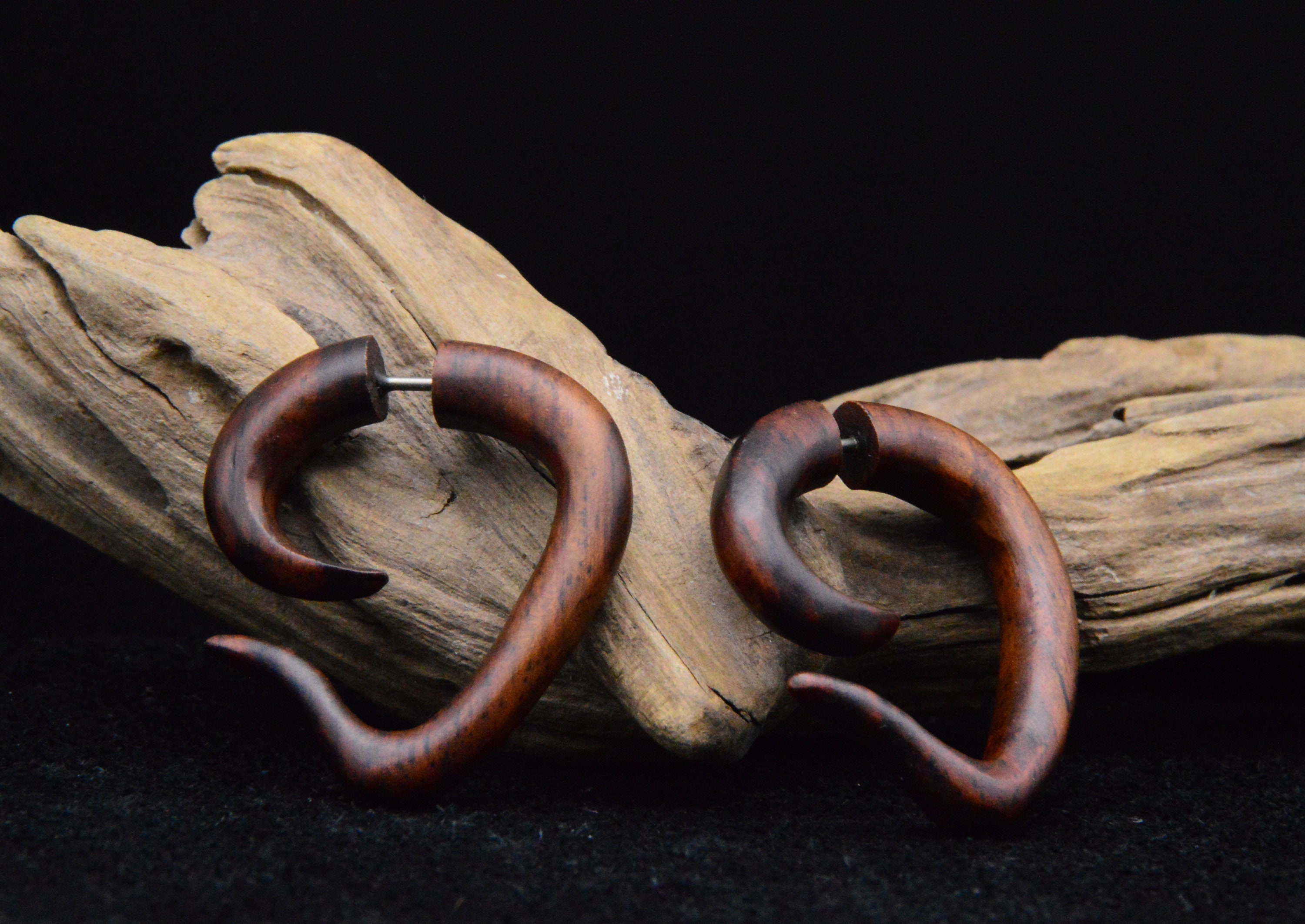 Earrings / Fake Snail from Narra Wood | Etsy