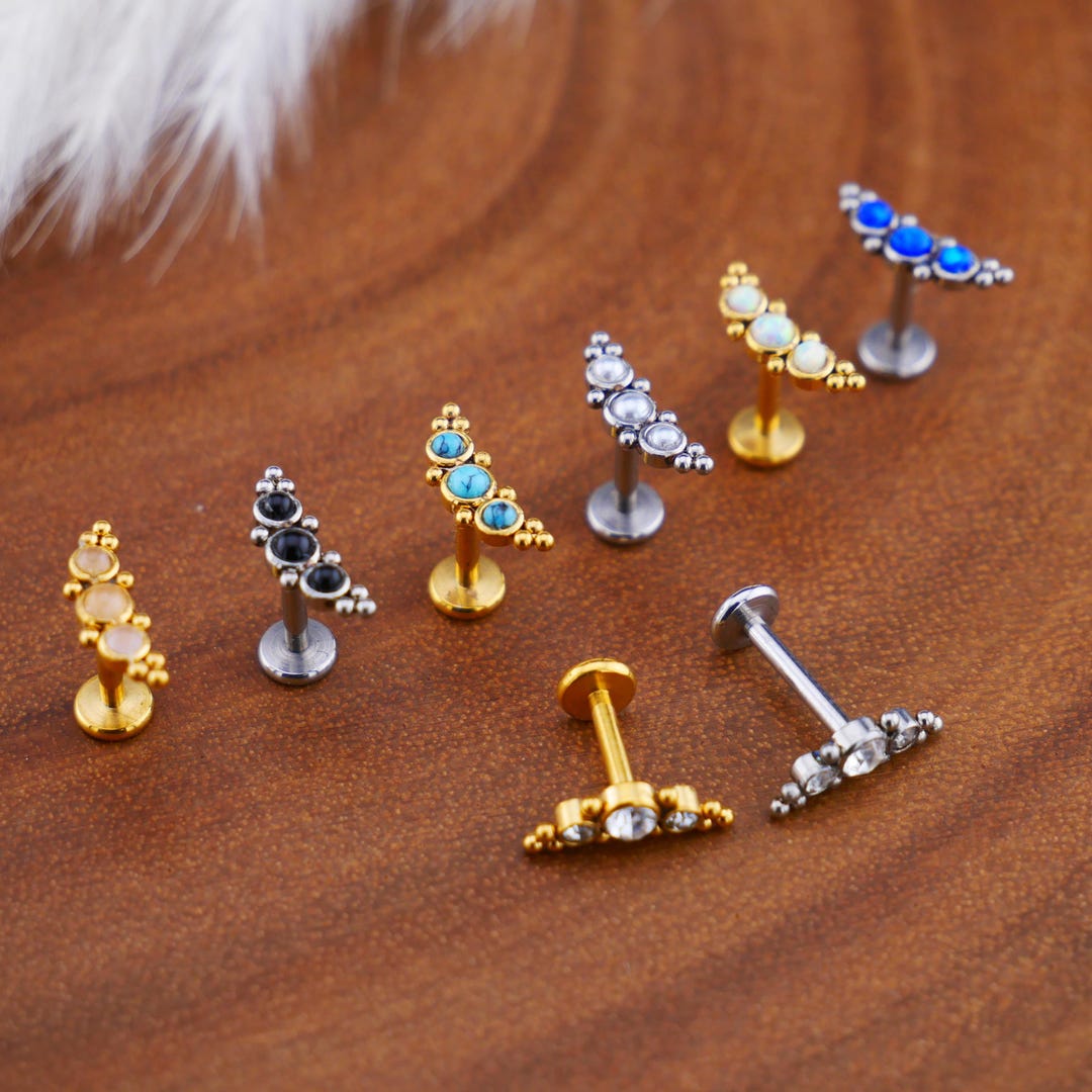 Push-fit Piercing Labret Made of Surgical Steel and Gemstone - 1Q/01 - Etsy