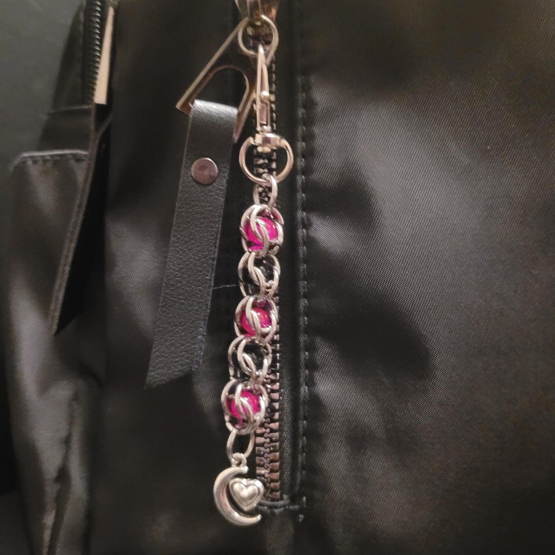 Black and Pink Captive Bead Bag Charm - Etsy