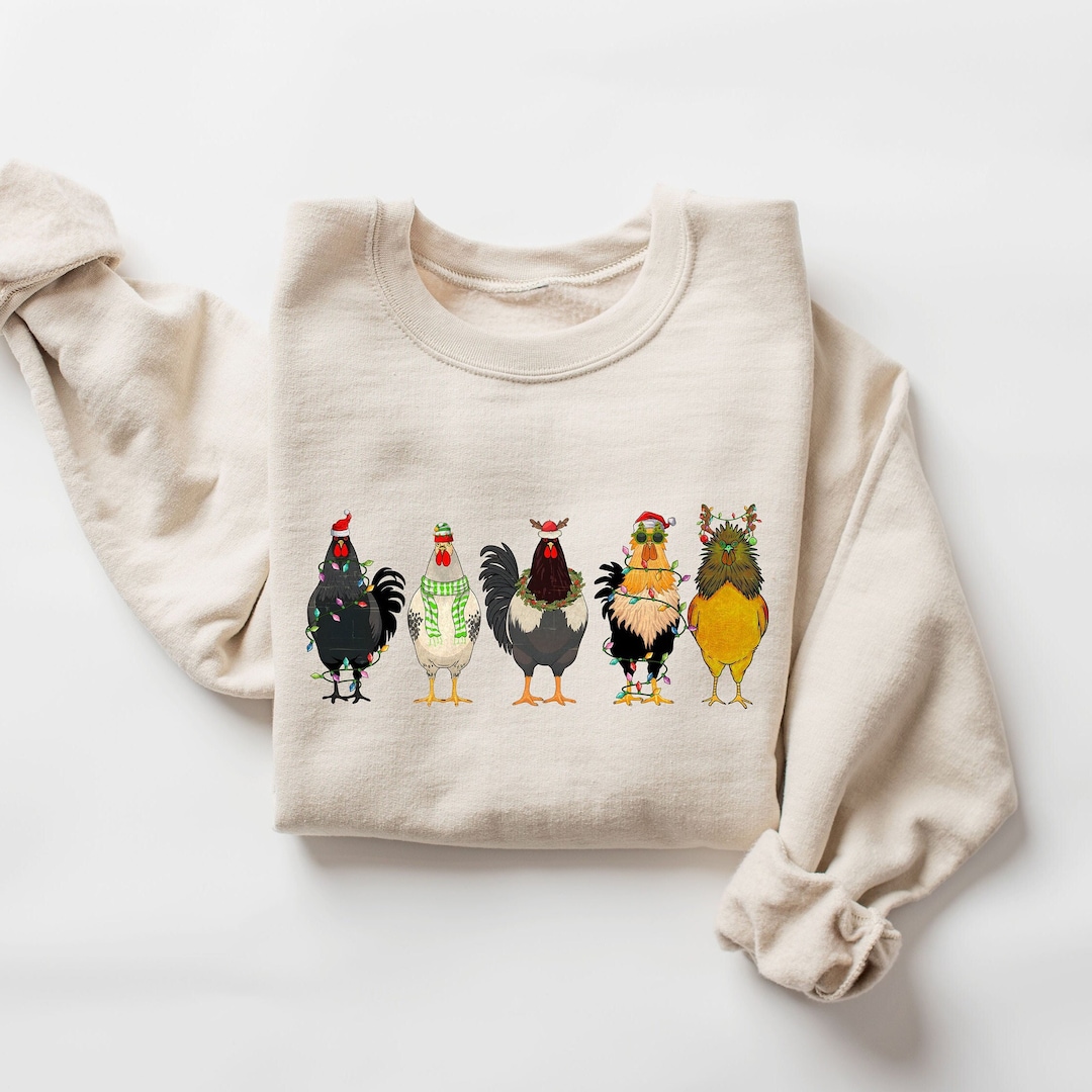 Chicken Christmas Lights Sweatshirt, Christmas Farm Animals Sweatshirt ...