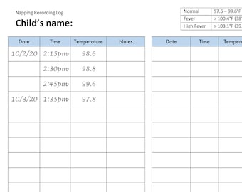 Temperature Recording Sheet | Printable Forms | Customizable | Digital ...