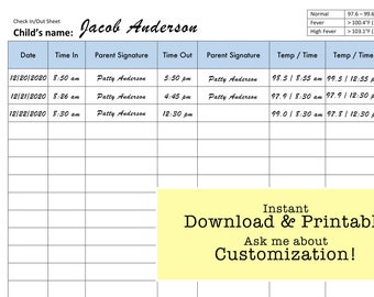 Free Daycare Sign in Sheet to Download - Etsy
