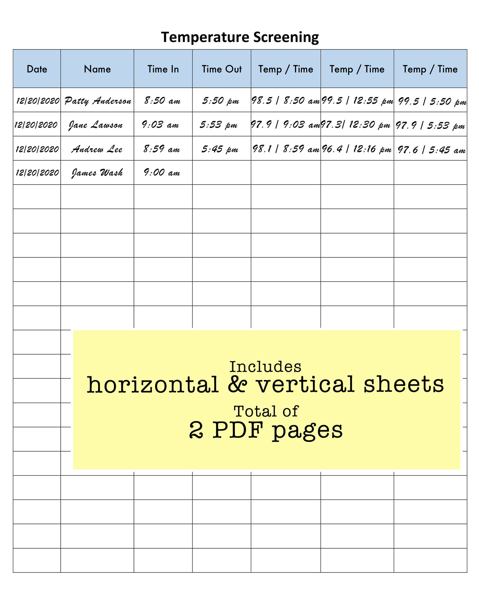 Temperature Recording Sheet | Printable Forms | Customizable | Digital ... Temperature Recording Sheet | Printable Forms | Customizable | Digital ...