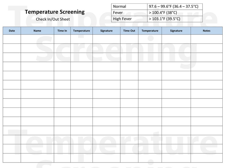 Temperature Recording Sheet Printable Forms Customizable | Etsy Temperature Recording Sheet Printable Forms Customizable | Etsy