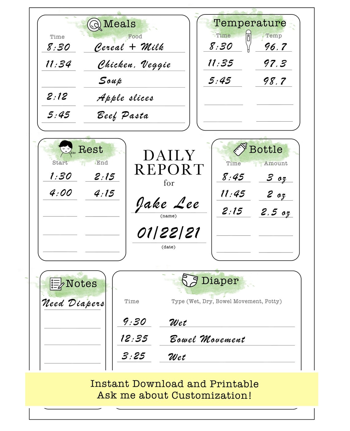 Childcare Daily Report | Printable Forms | Customizable | Digital File ...