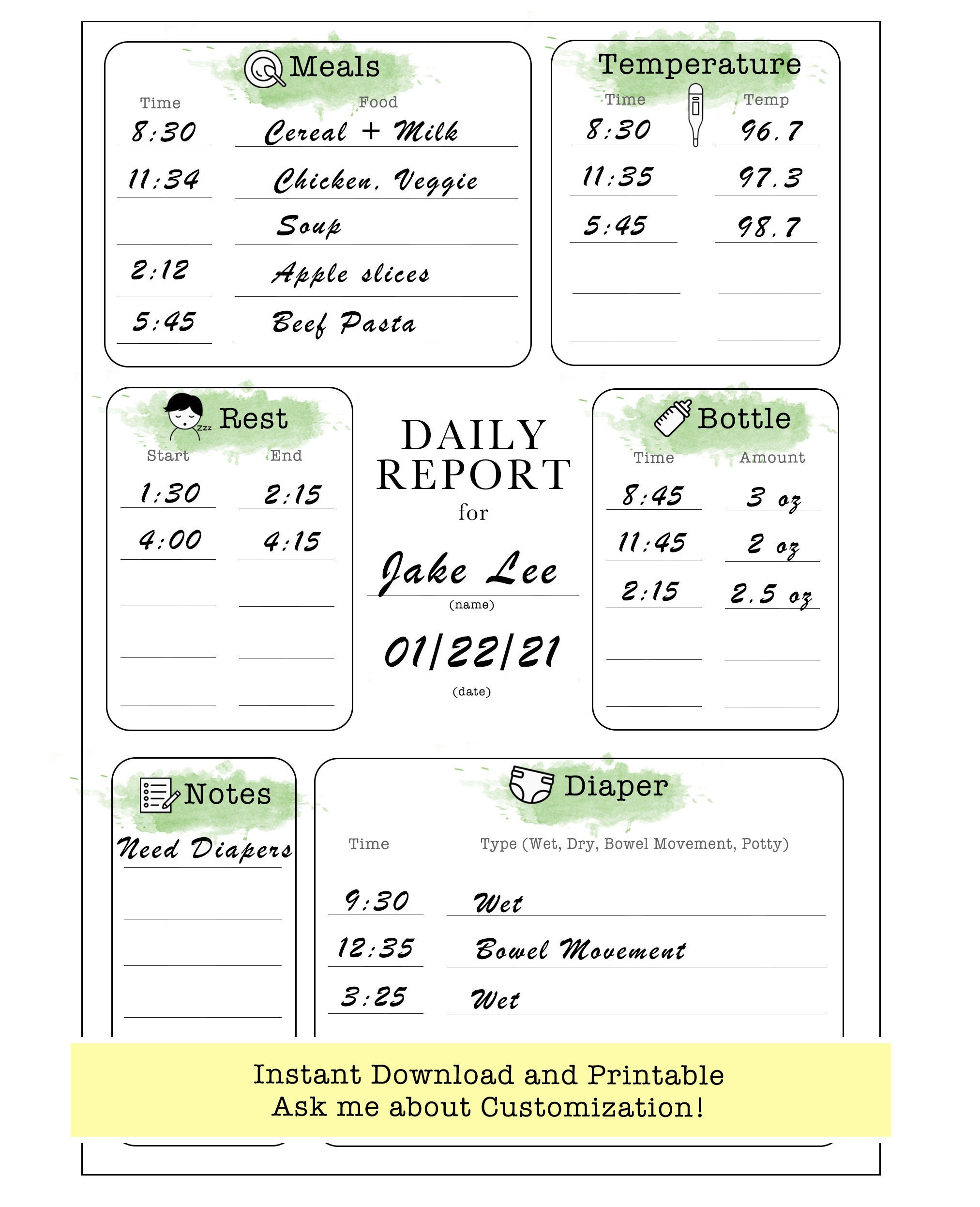 Childcare Daily Report | Printable Forms | Customizable | Digital File ...