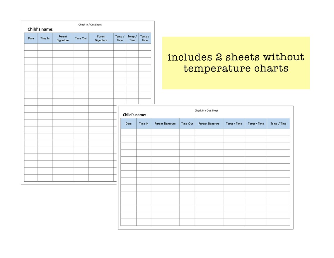 School or Daycare Sign In/out Sheet With Temperature Checks - Etsy