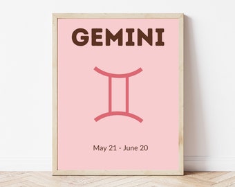 Gemini Zodiac Sign Wall Art INSTANT DOWNLOAD Preppy Wall Decor ...