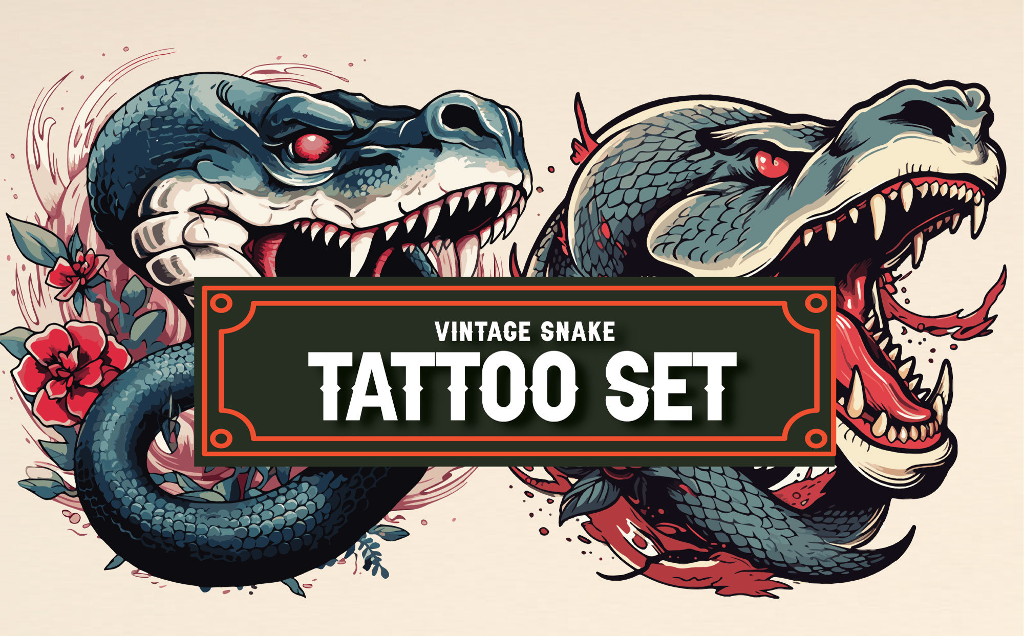 Snake Traditional Tattoo Old School Vintage Tattoo Set EPS SVG PNG ...