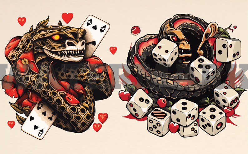 Snake Traditional Tattoo Old School Vintage Tattoo Set EPS SVG PNG ...