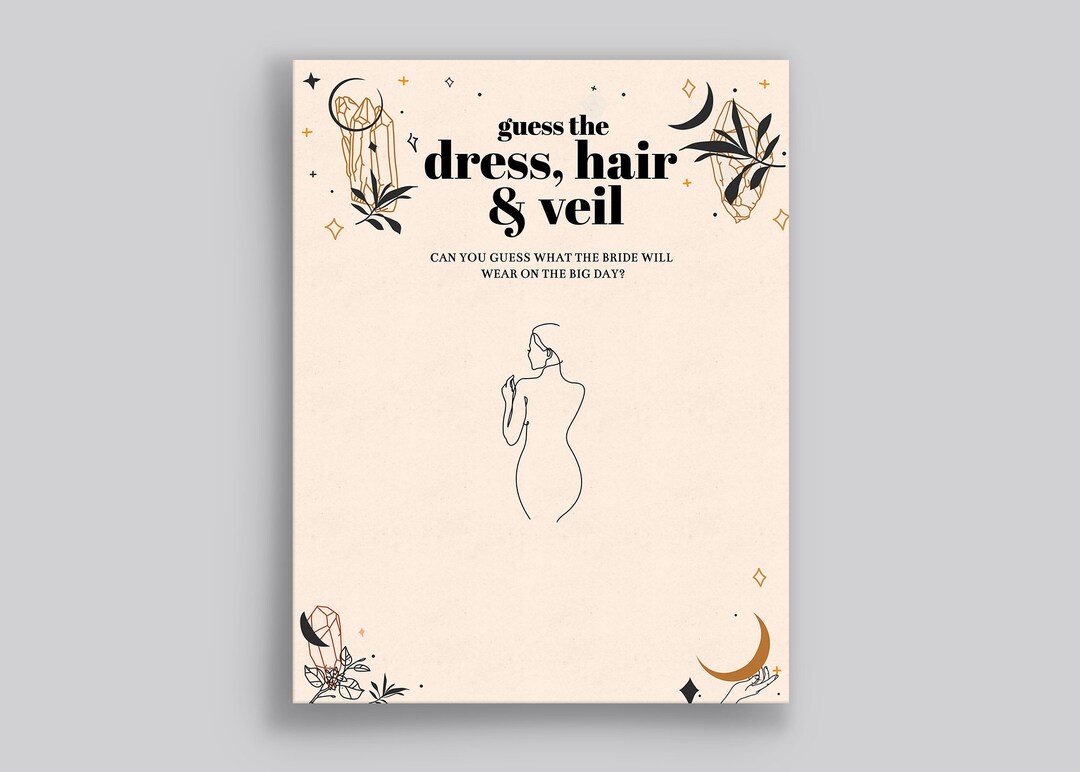 Guess the Dress Game- Boho Crystals Shower or Bachelorette Kit Gothic ...