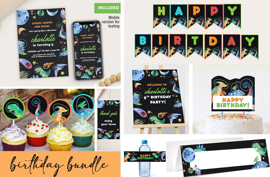 Galactic Space Dinosaur Birthday Bundle of 10 Items Party Set, Dino ...