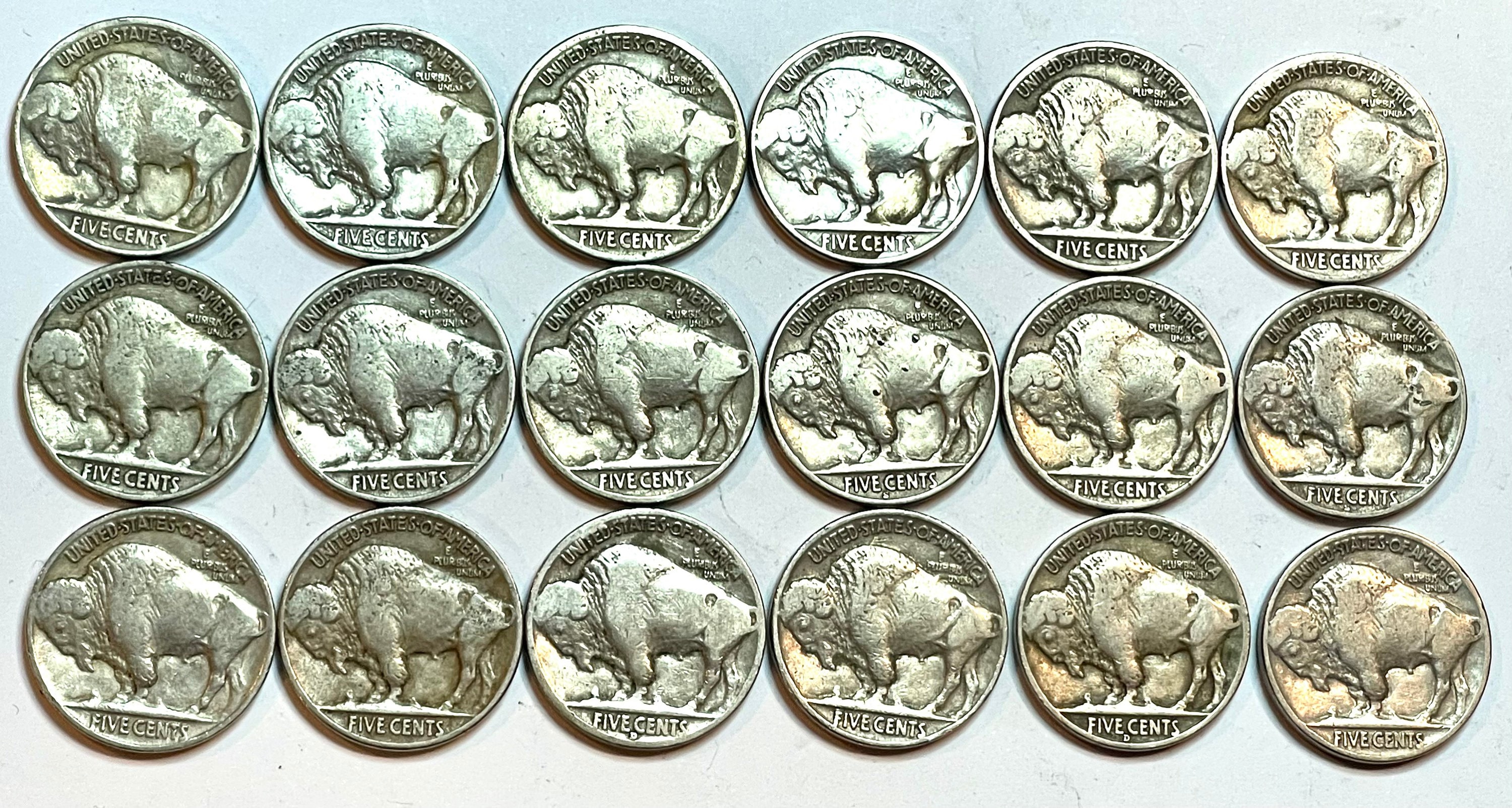 1919-1937 18 Full Date Historical Buffalo Nickel Collection Includes ...