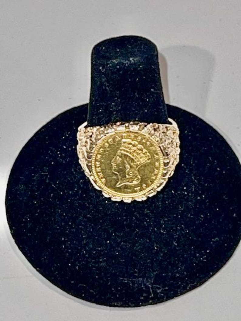 1854 US Gold One Dollar Coin Ring, Gold Nugget Style Band, Size 7.5 - Etsy
