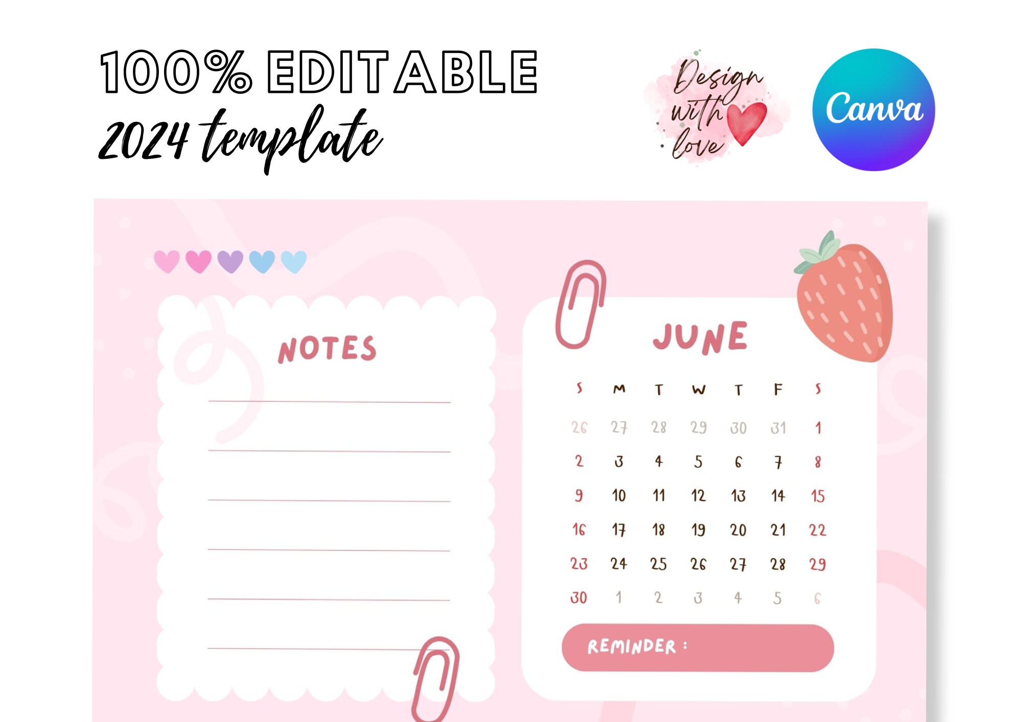 2024 Calendar Simple Cute Pastel Color Editable Printable Canva ...