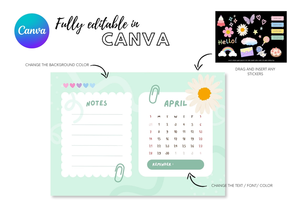 2024 Calendar Simple Cute Pastel Color Editable Printable Canva ...
