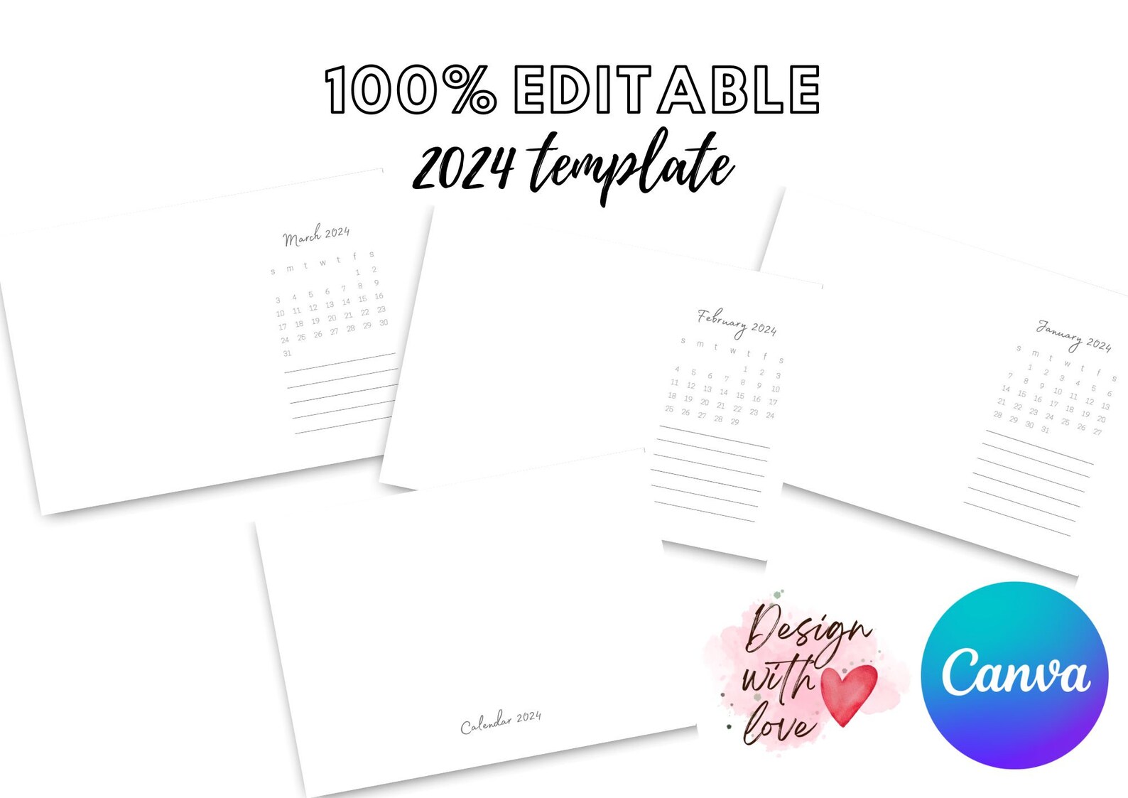 2024 Calendar Canva Template Landscape A4 100% Editable - Etsy
