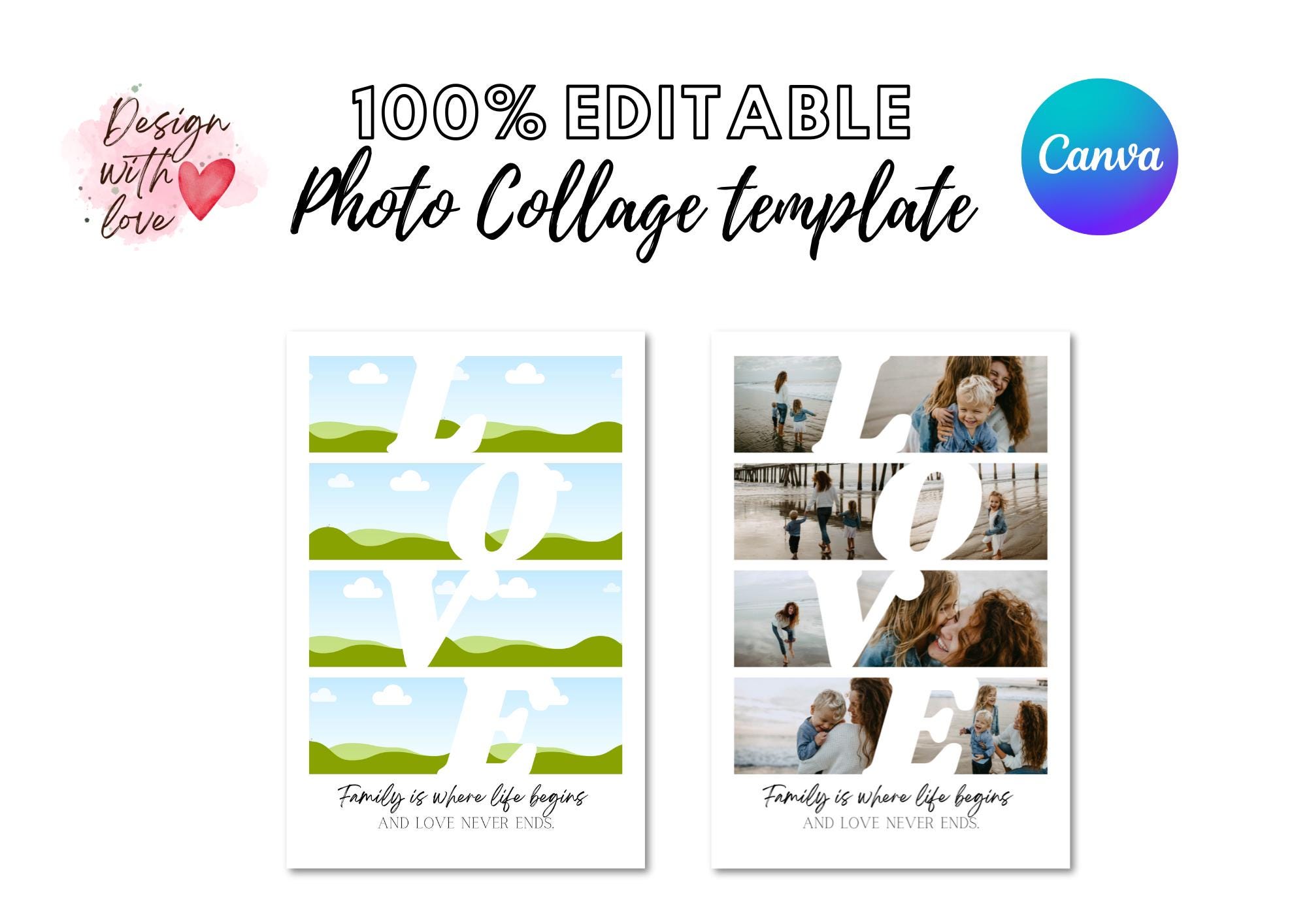 LOVE Photo Collage Template: Personalized Wall Art, Canva Design ...