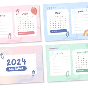 2024 Calendar Simple Cute Pastel Color Editable Printable Canva ...