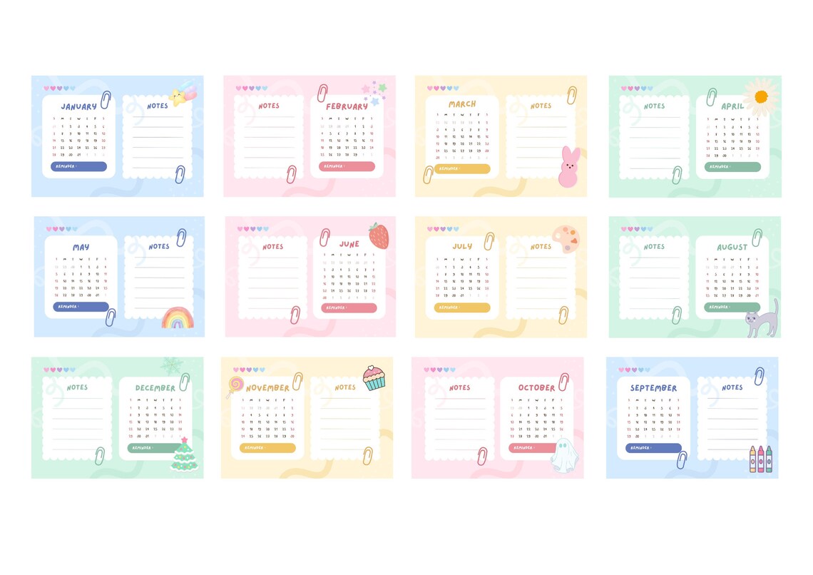 2024 Calendar Simple Cute Pastel Color Editable Printable Canva ...