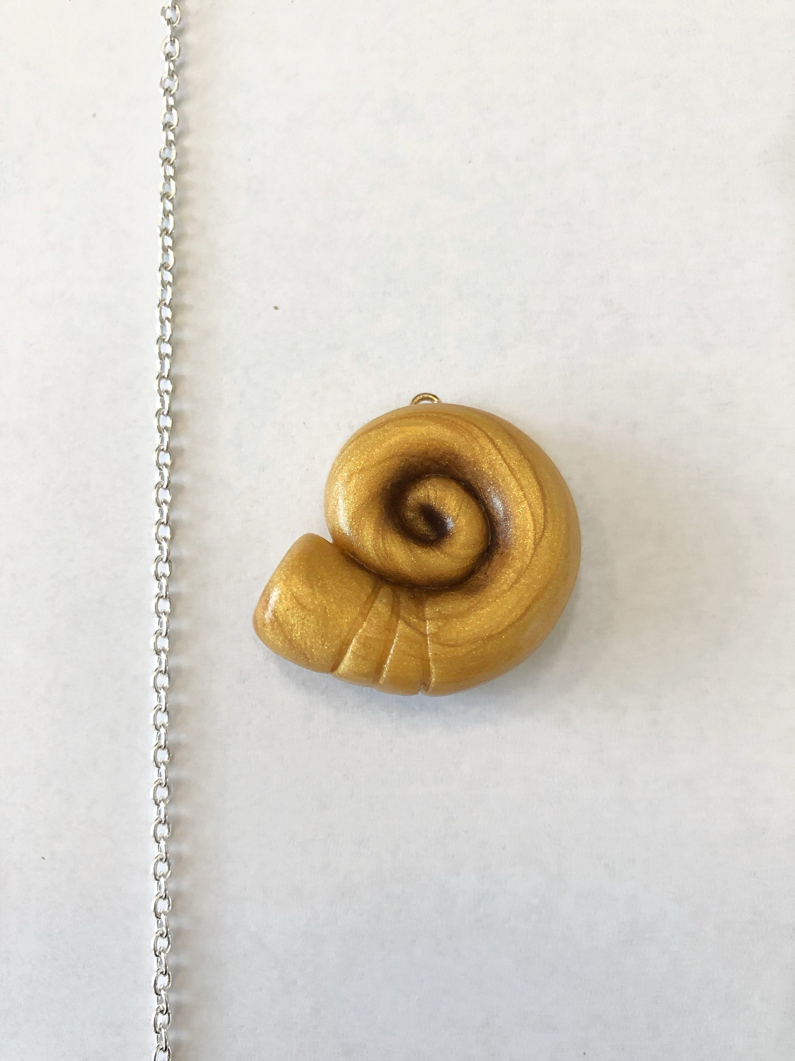 Golden Snail Shell Charm Necklace Polymer Clay Fairytale | Etsy
