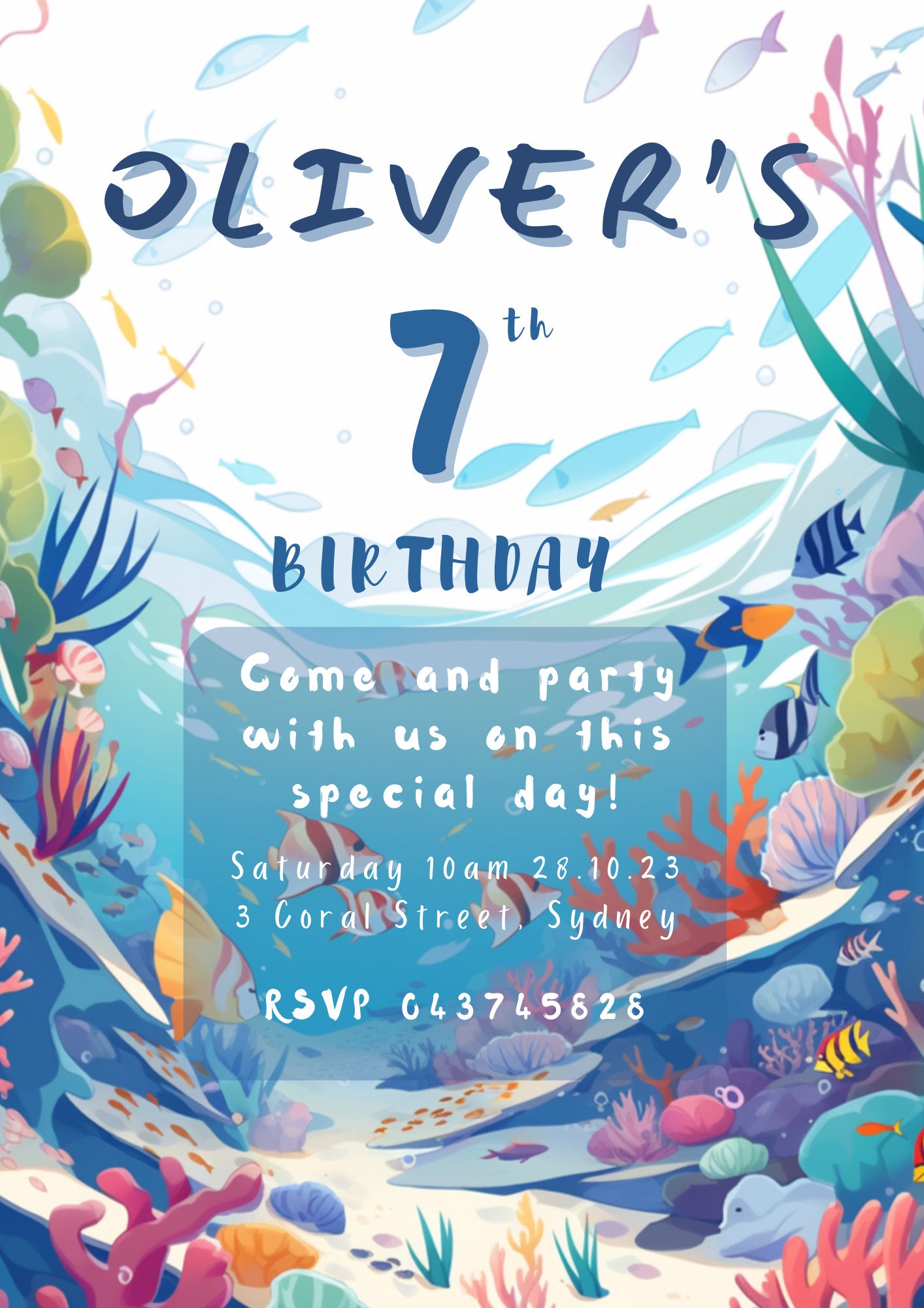 EDITABLE Ocean Birthday Card Instant Download Kids - Etsy