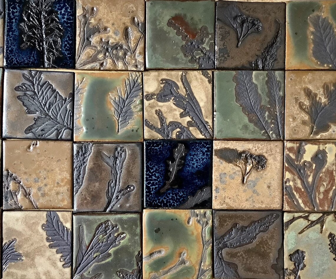 Tile Set "evening Time" , Hand-made Ceramic Tiles, Plant Motif, Hand ...