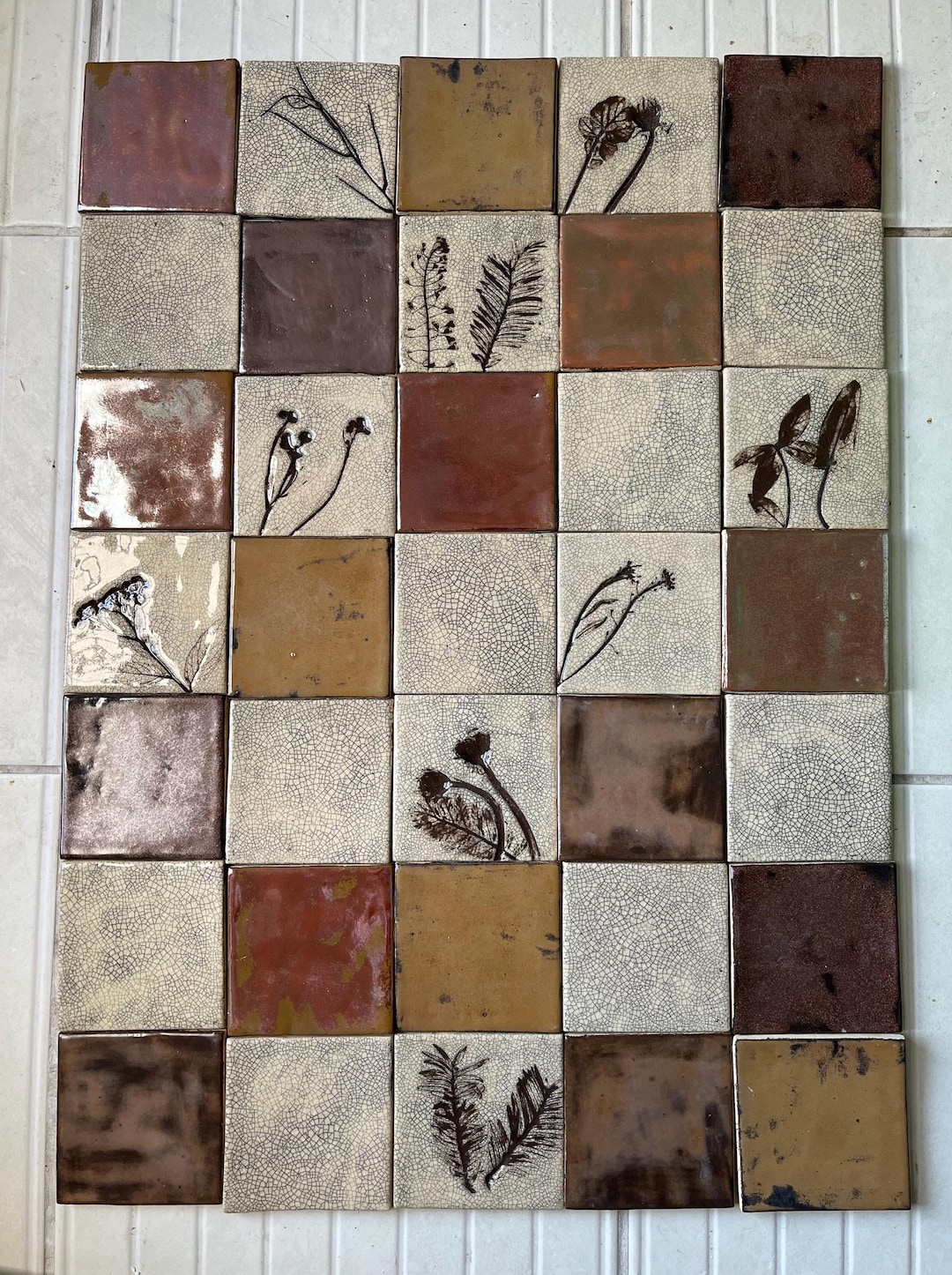 Tile Set ‘from a Country Cottage’, Handmade Ceramic Tiles, Natural Clay ...