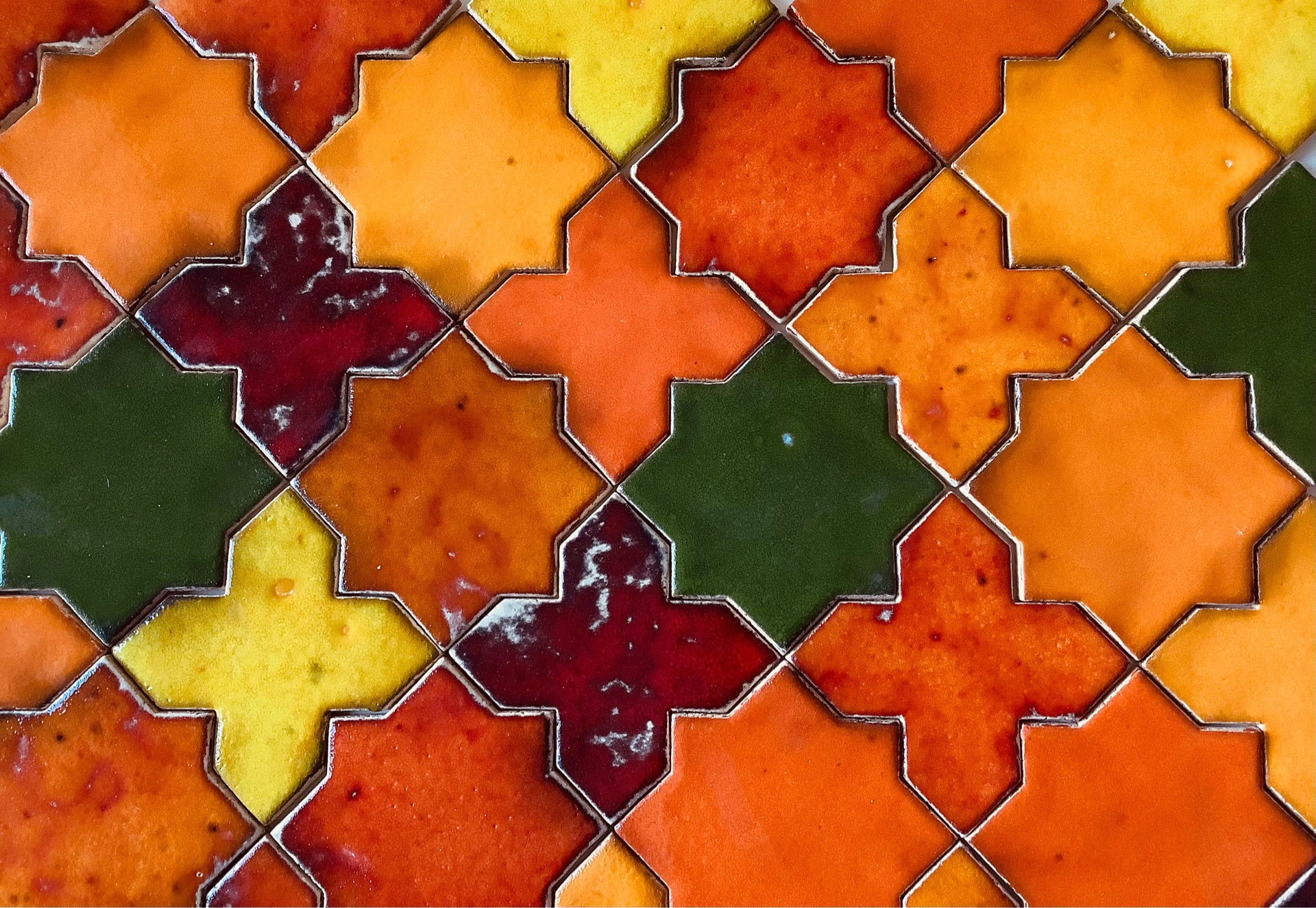 Tile Set "sunny Day", Handmade Ceramic Tiles, Red, Orange Color ...