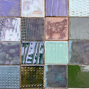 READY TO SHIP, Green Mix Tiles Set, Handmade Ceramic Tiles, Colored ...