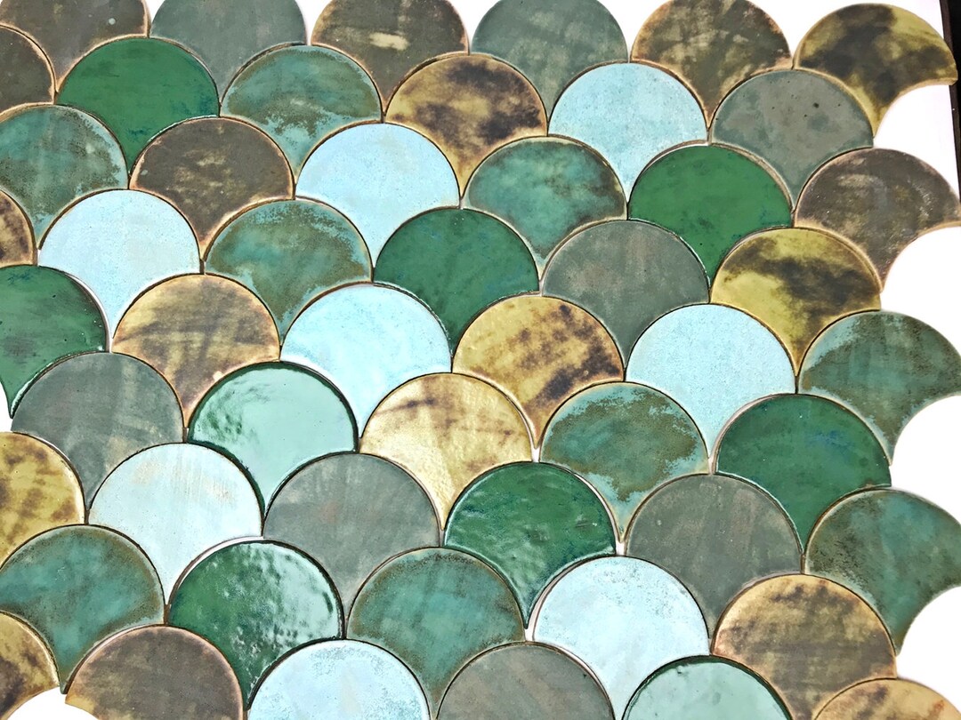 Tiles "playing Green",handmade Ceramic Tiles, Green Multicolor ...