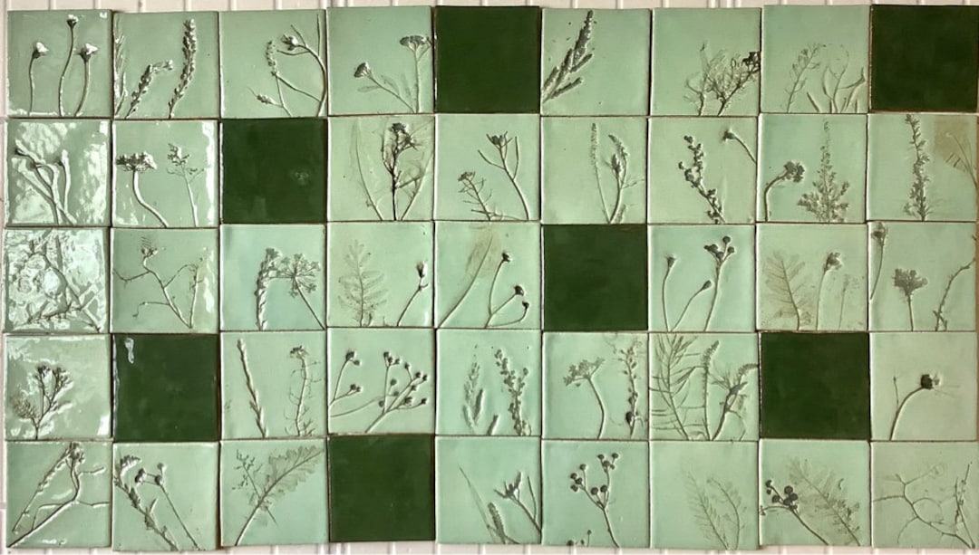 Tile Set "herbarium Iii", Handmade Ceramic Tiles, Plant Tiles, Handmade ...