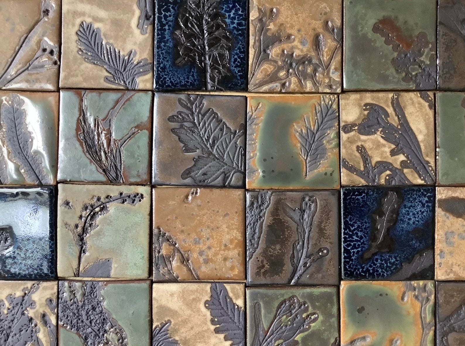 Tile Set "evening Time" , Hand-made Ceramic Tiles, Plant Motif, Hand ...