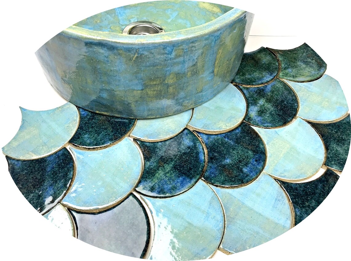 Tiles "playing Blue",handmade Ceramic Tiles, Green Multicolor ...
