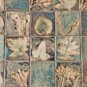 The Tiles Set "green Garden”,handmade Ceramic Tiles,plant Motif,hand ...