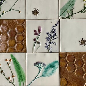 Tile Set “flower Meadow, Honey and Bees”, Handmade Ceramic Tiles ...