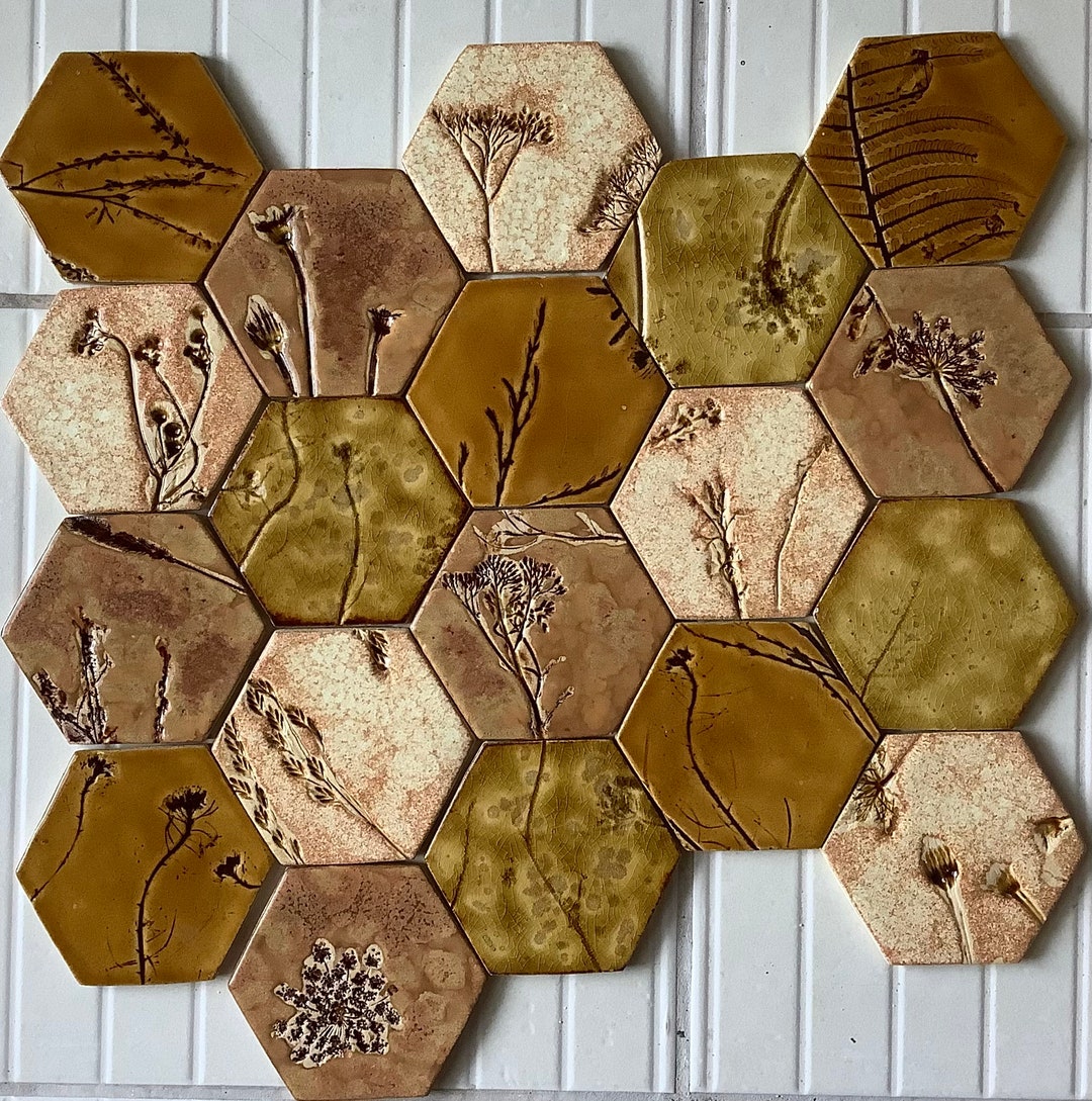 Hexagon Ceramic Tiles "autumn",handmade Ceramic Tiles,wall Tiles ...