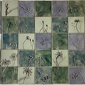 Tile Set “garden at Dusk”, Handmade Ceramic Tiles, Pale Blue and Deep ...